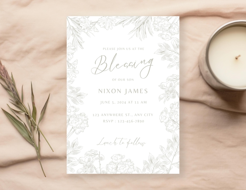 LDS Baby Blessing Invitation Template Floral Decorative Invite Online ...