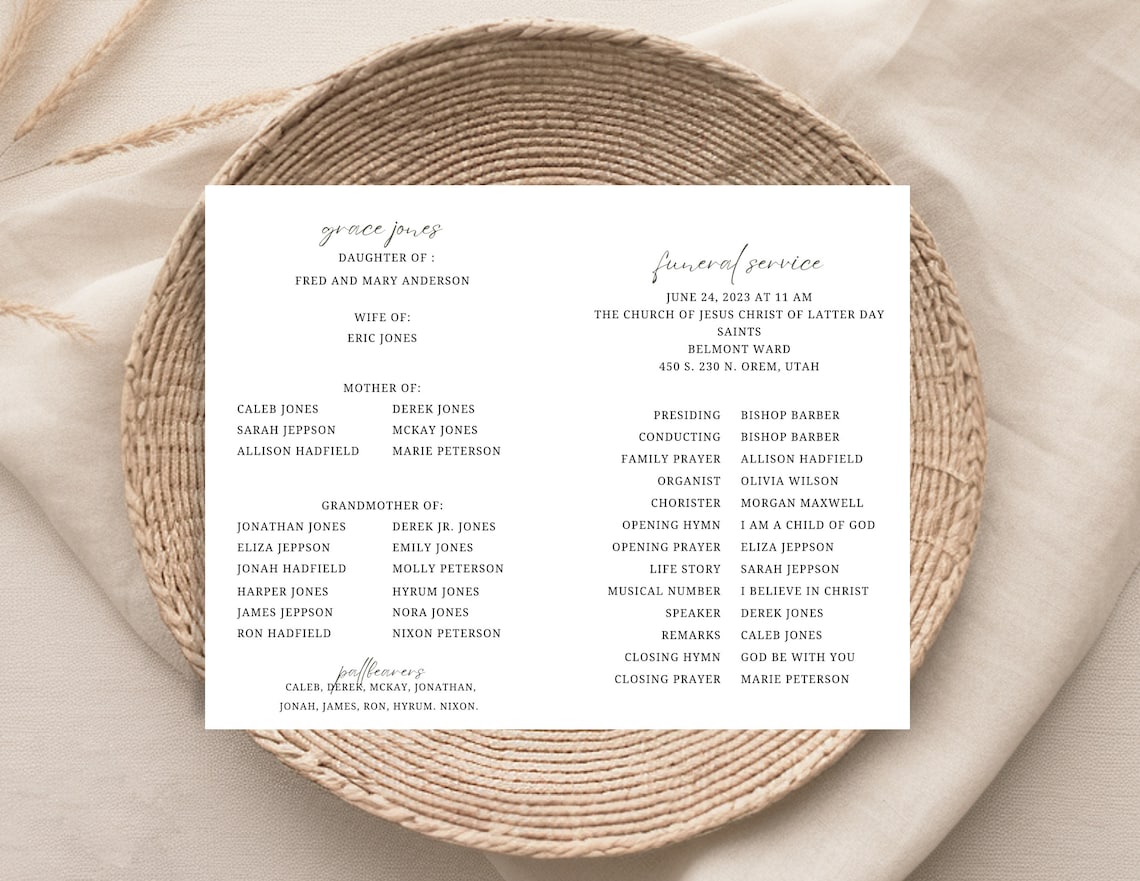 Funeral Program Template Bi-fold Brochure Pamphlet for LDS and Other ...