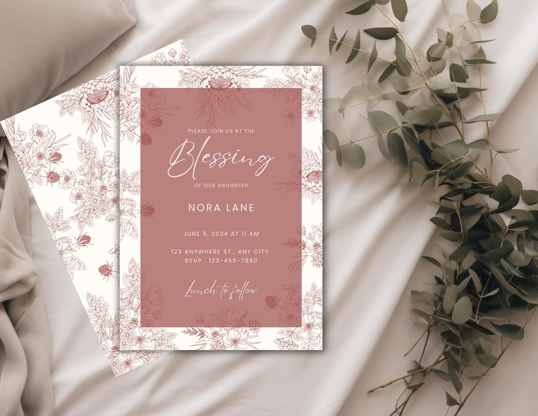 LDS Baby Blessing Invitation Template Floral Decorative Invite Online ...