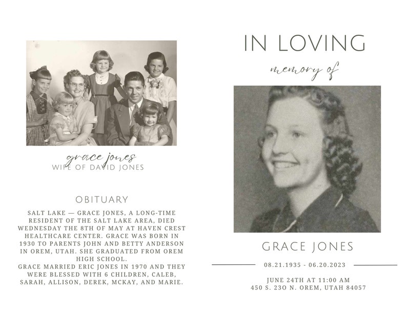 Funeral Program Template Bi-fold Brochure Pamphlet for LDS and Other ...