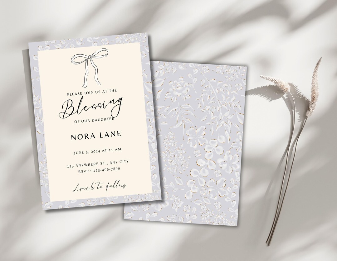 LDS Baby Blessing Invitation Template Bow Floral Decorative Invite ...
