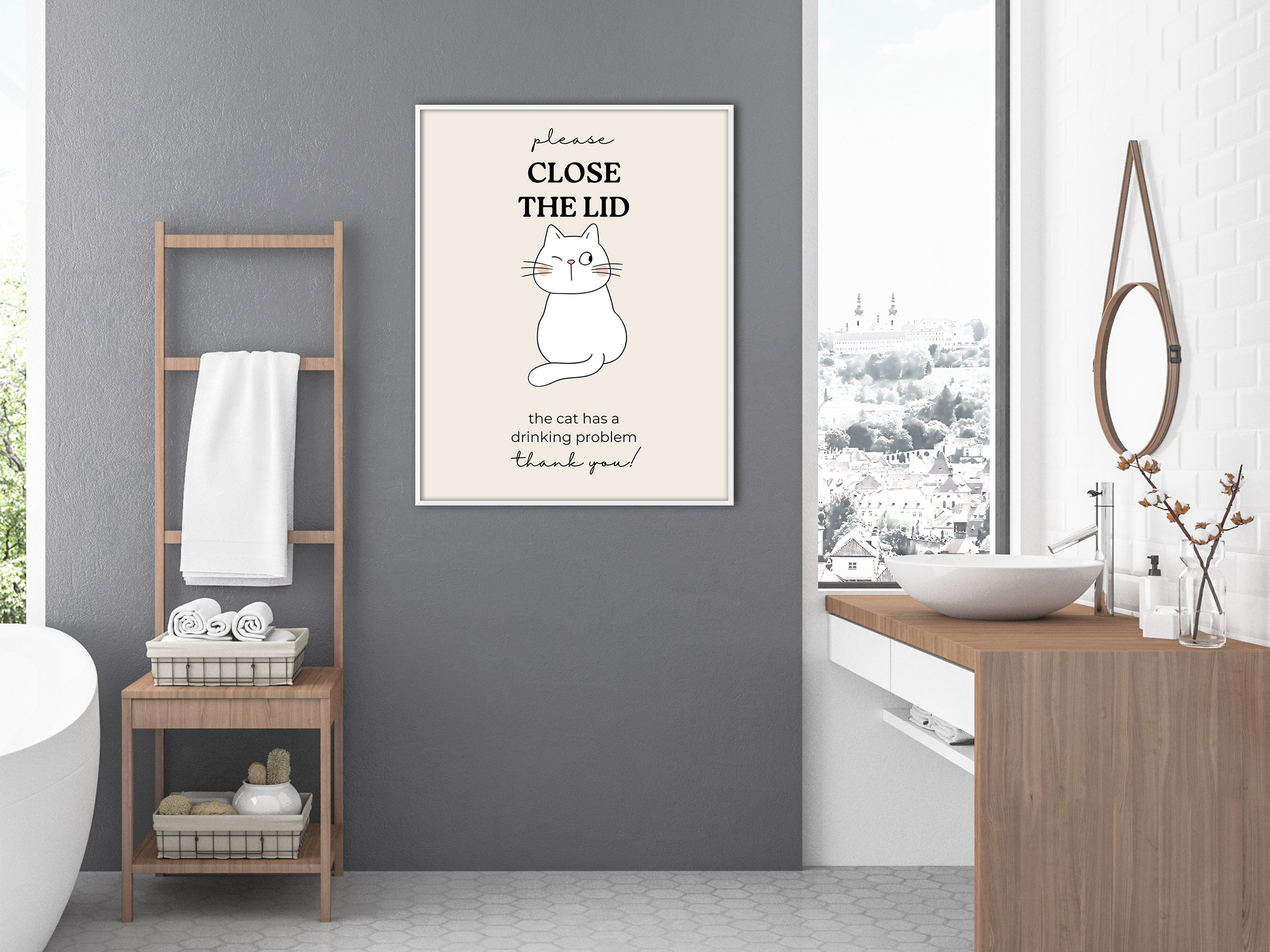 Funny Cat Art Print, Cat Bathroom Wall Decor, Close the Lid Toilet ...