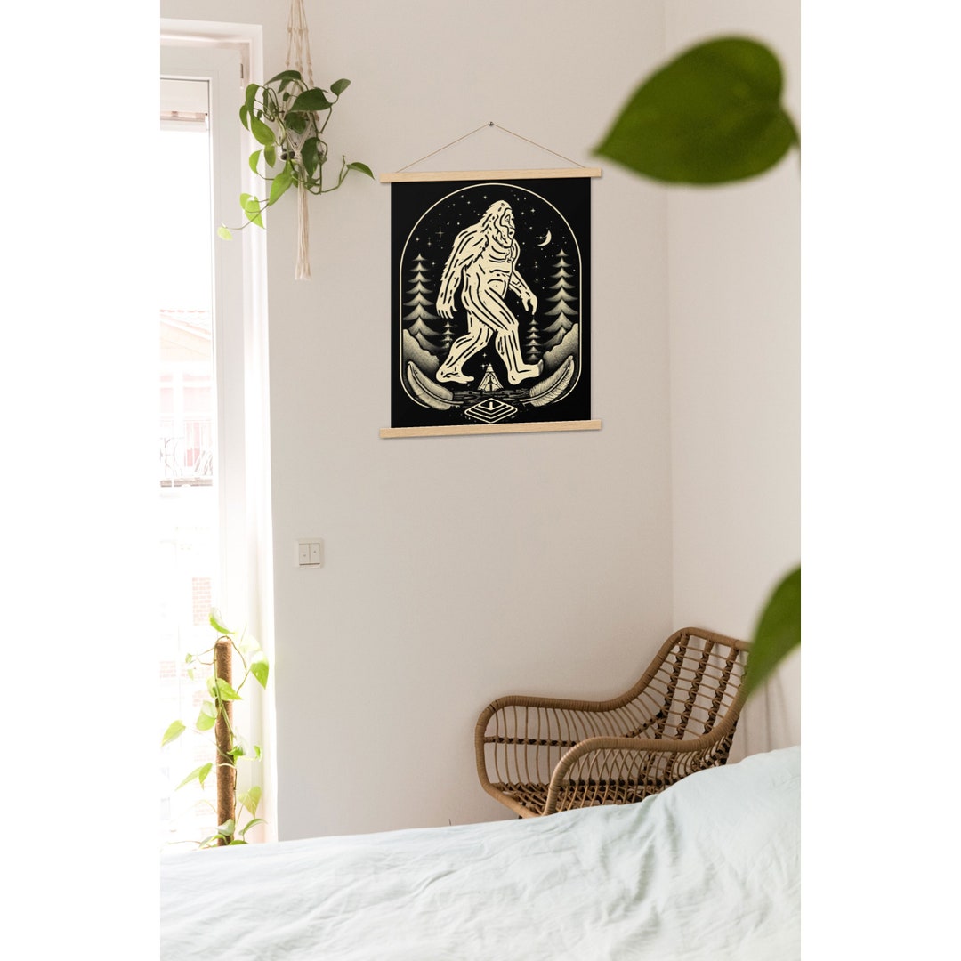 Sasquatch Poster. Solid Wood Poster Hanger. Home Decor. Poster Art ...