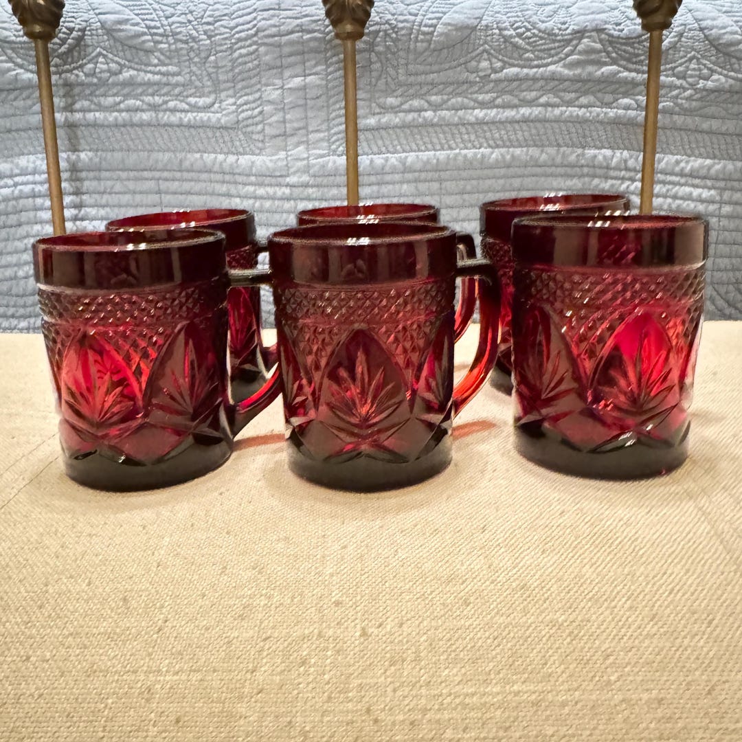 Ruby Red Coffee Tea Mug Cup Luminarc Arcoroc France Tempered Glass Set ...