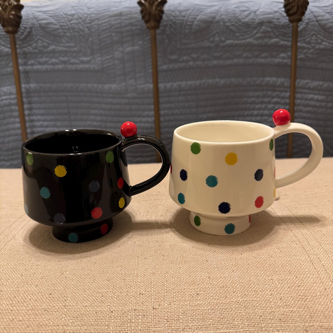Colorful Polka Dot Coffee Cup Mug Set of 2 Black White 3 D Dot - Etsy