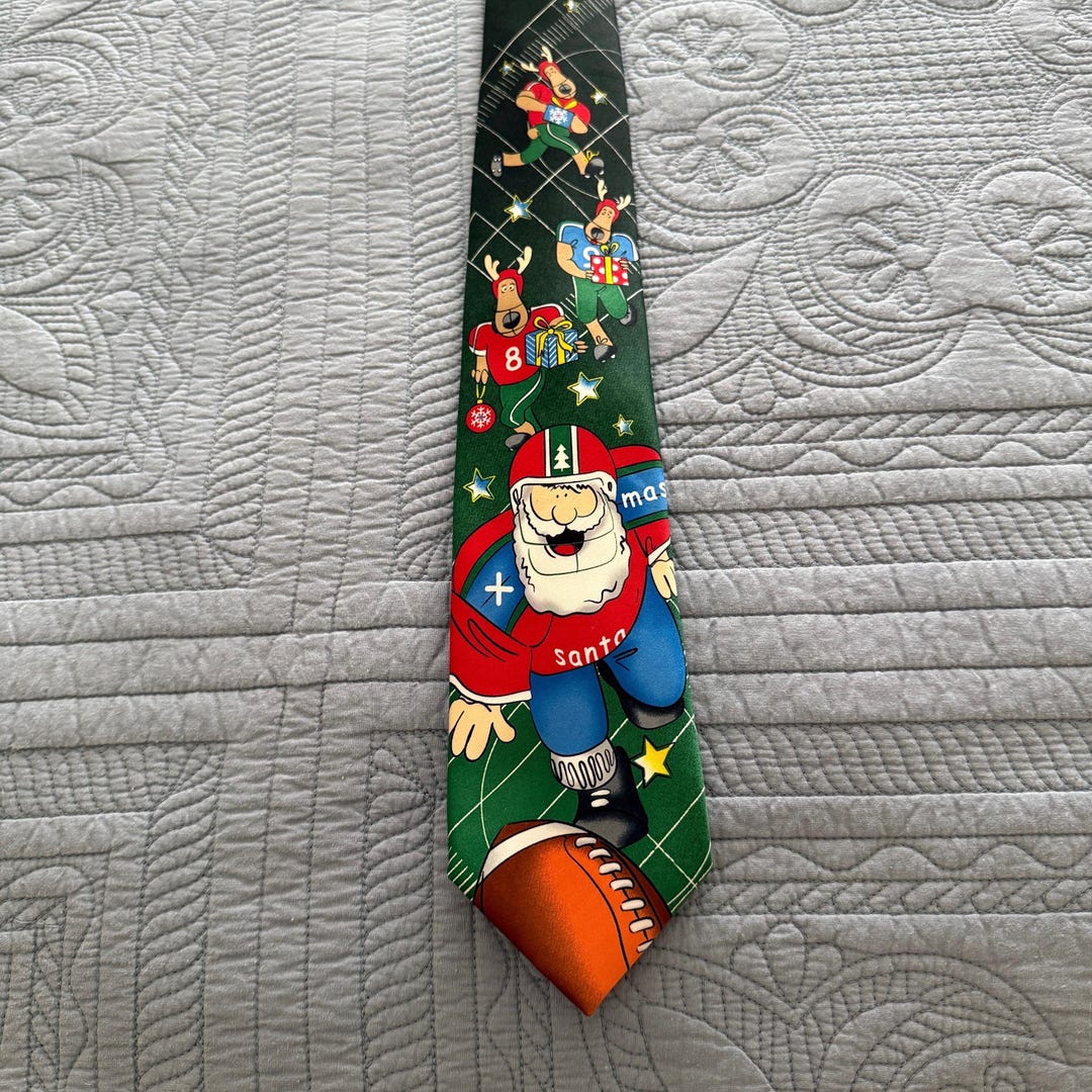 Noel Holiday Collection Santa Football Tie W/ Reindeer - Etsy