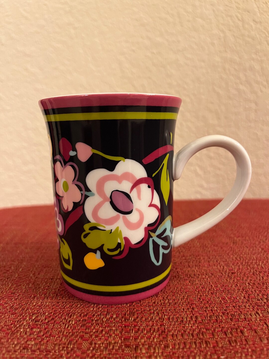 Vera Bradley Coffee Tea Mug Cup Floral Flowers Navy Pink Green White - Etsy