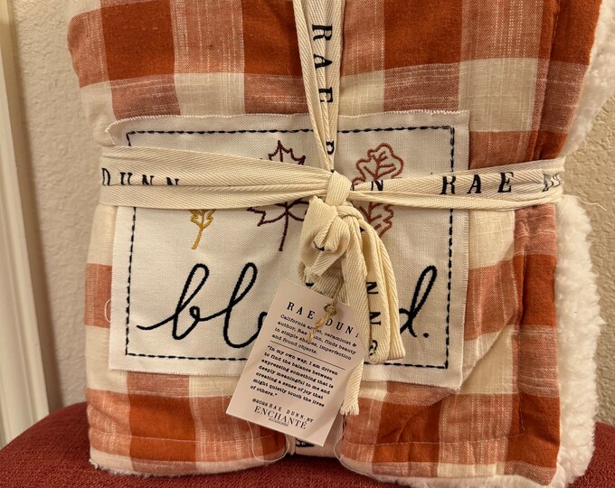Rae Dunn Blanket “blessed” Woven Buffalo Check Sherpa Reverse Throw ...