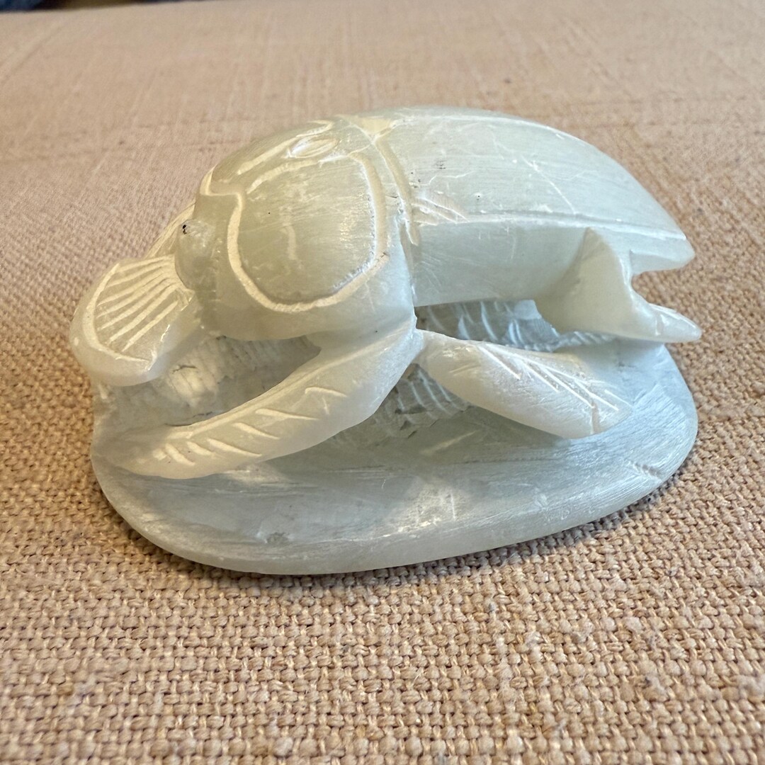 Vintage Hand Carved Egyptian Scarab Beetle Soap Stone W/ Hieroglyphs on ...