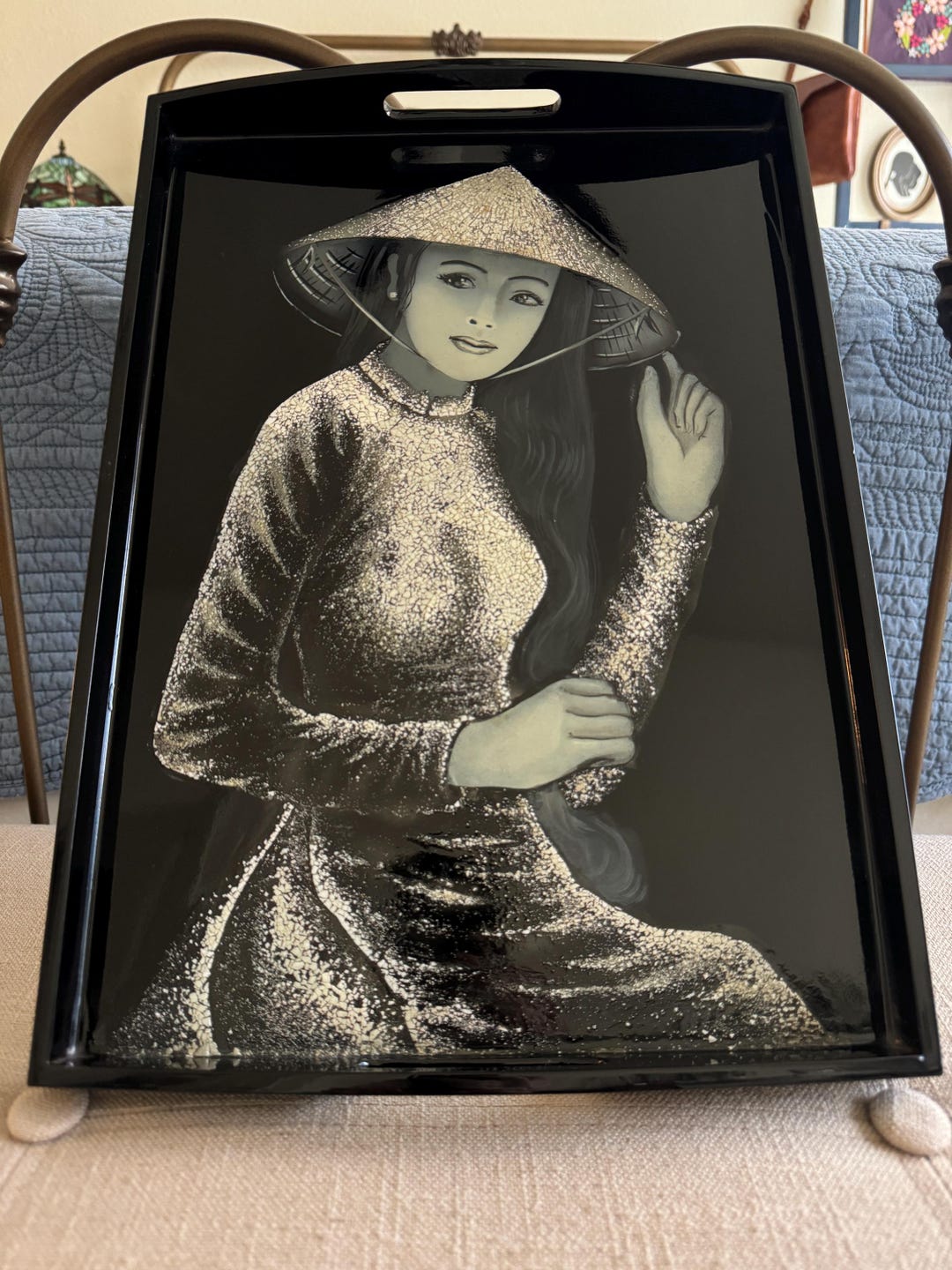 Vintage Serving Tray Black Lacquer Asian Woman Lady 15.25”x11” - Etsy