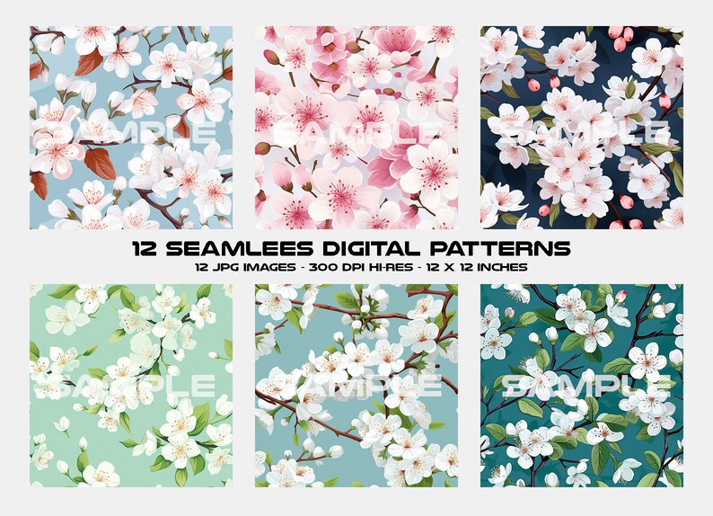 CHERRY BLOSSOM, Flowers in Blossom Seamless Repeat Pattern, Backgrounds ...