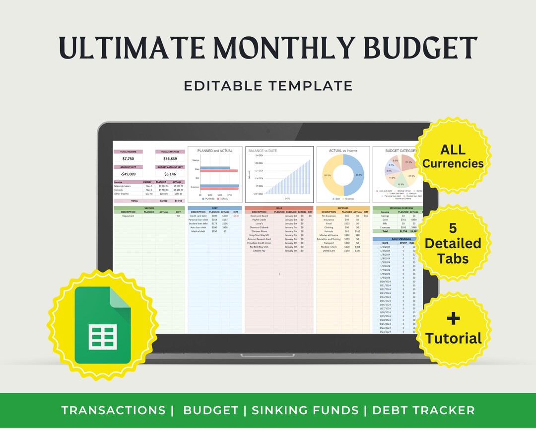 ULTIMATE Monthly Budget Planner Comprehensive Tracker: Spreadsheet on ...