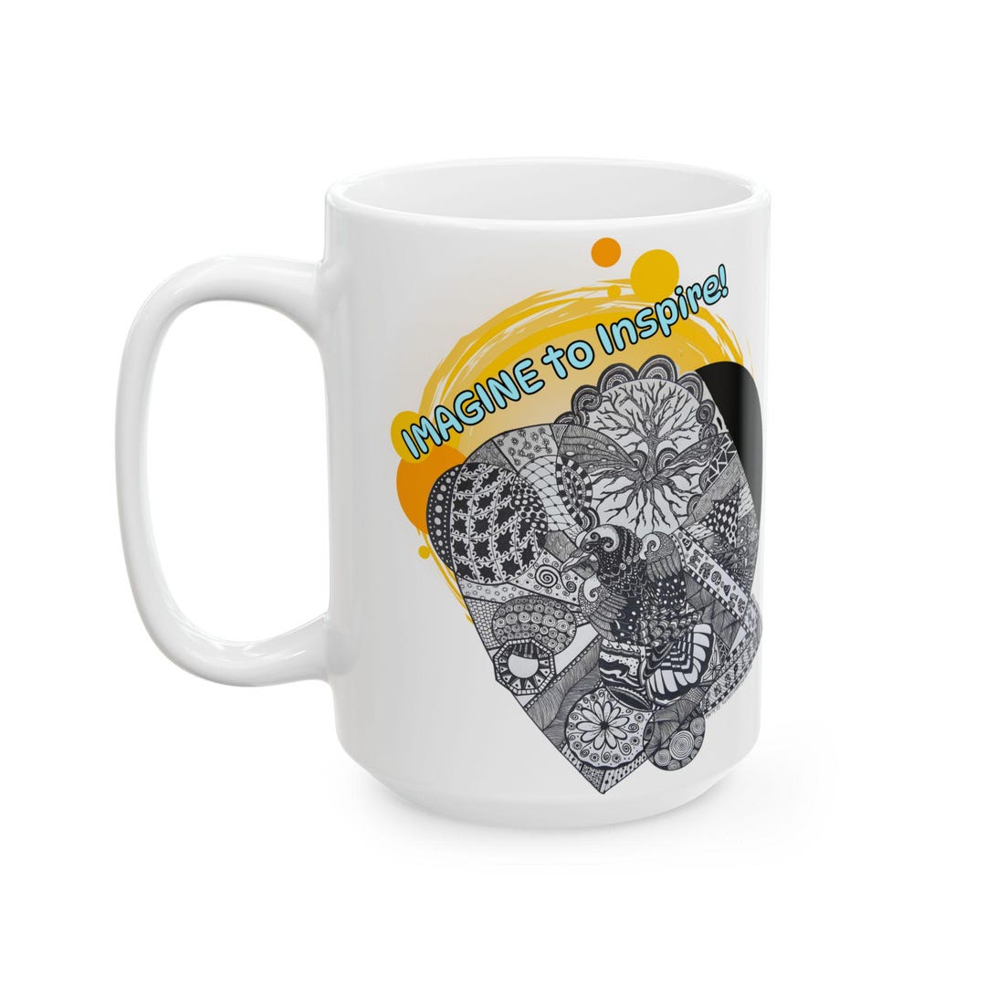 Zentangle Ceramic Mug Featuring a Raven Titled, "imagine to Inspire ...