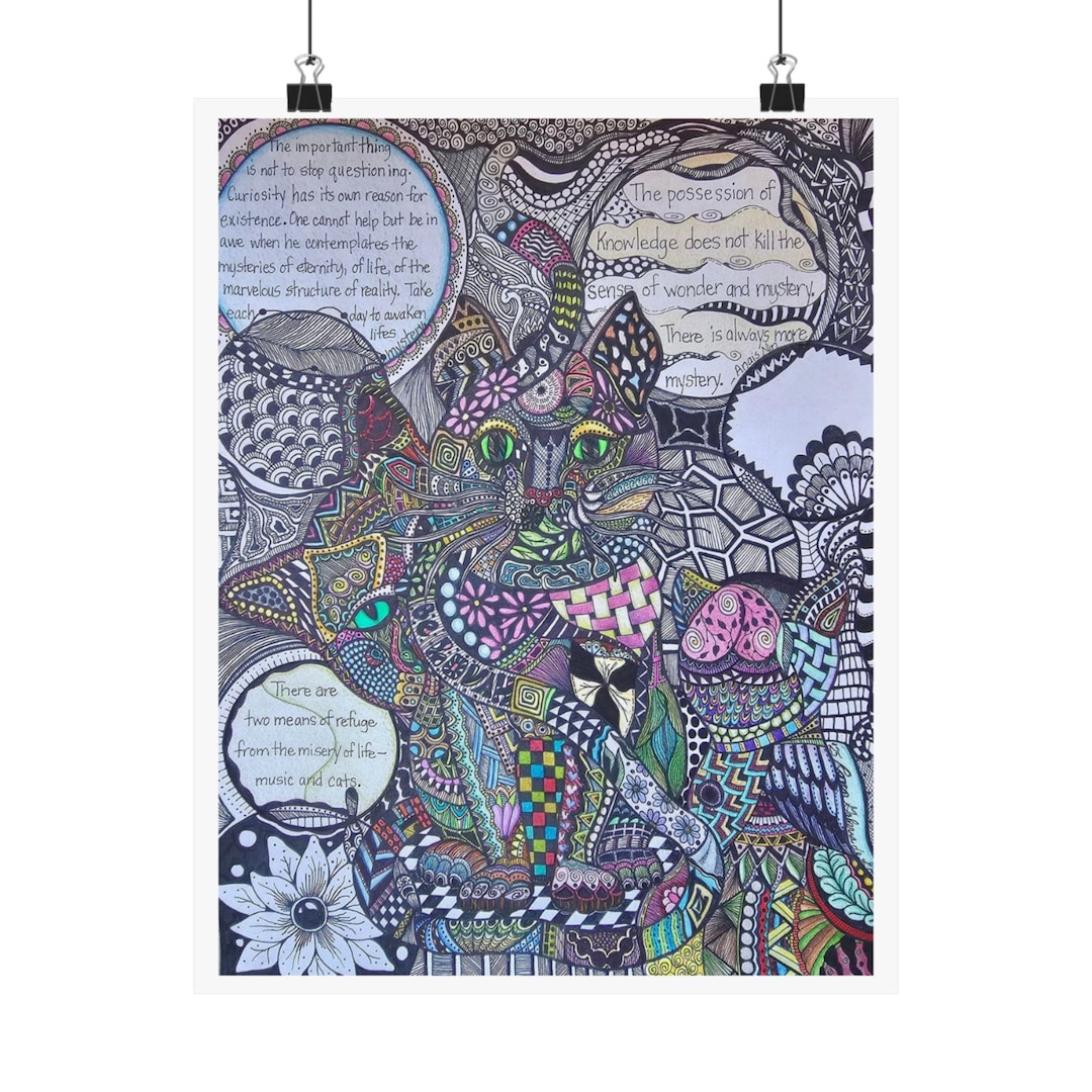 Triad of the Veil Zentangle Poster, Whimsical, Magical Art Print ...