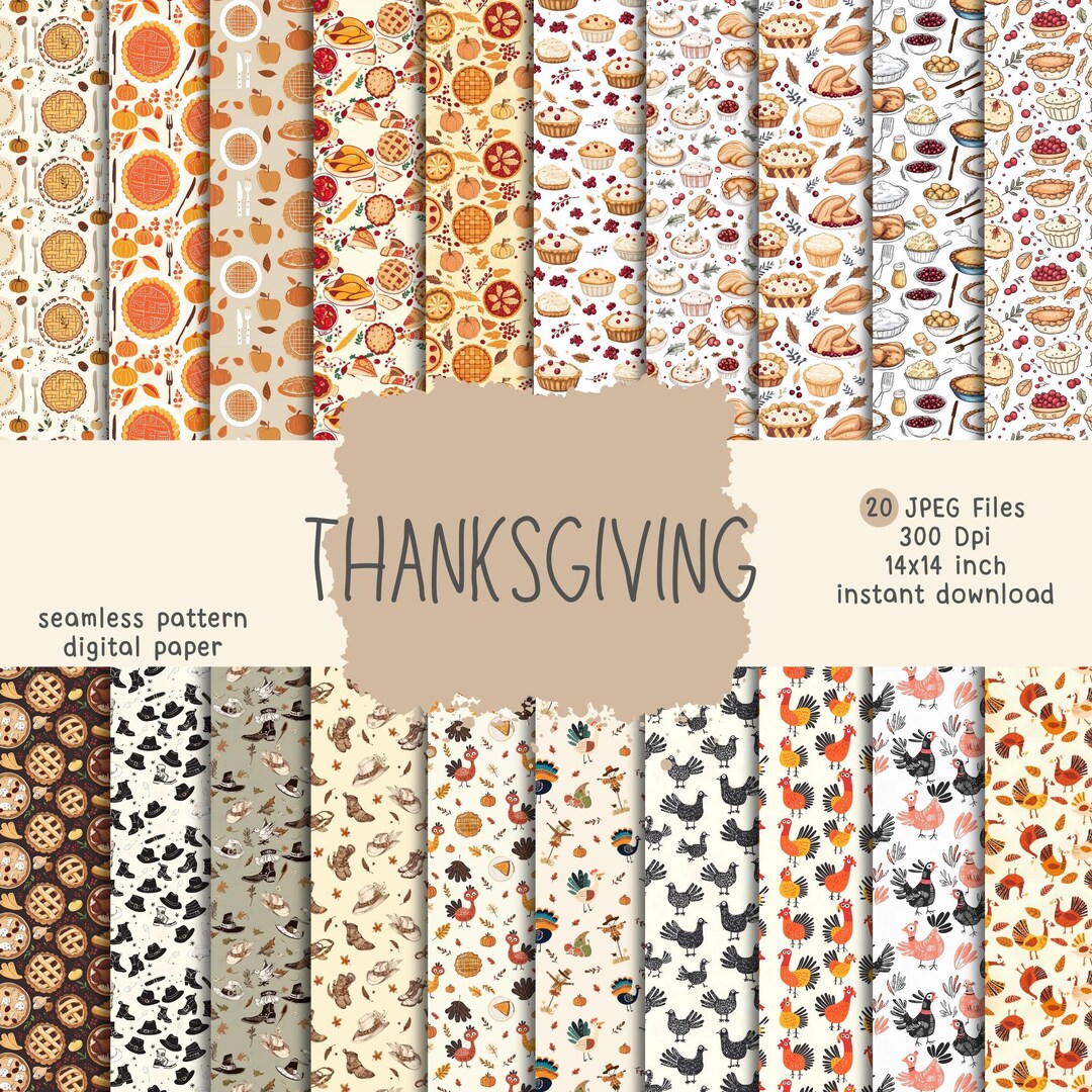 Thanksgiving Digital Paper Bundle, Autumn Harvest Patterns, Pumpkin ...