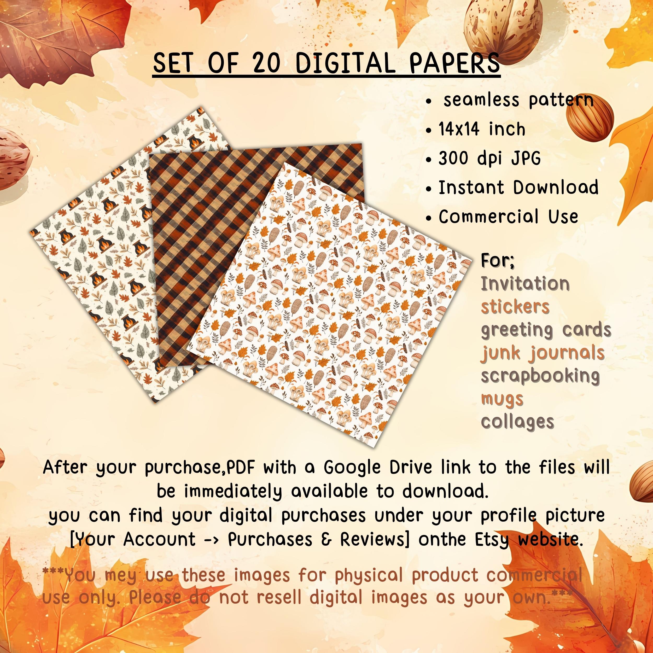 Fall Autumn Watercolor Seamless Patterns Digital Paper, Autumn Leaves ...