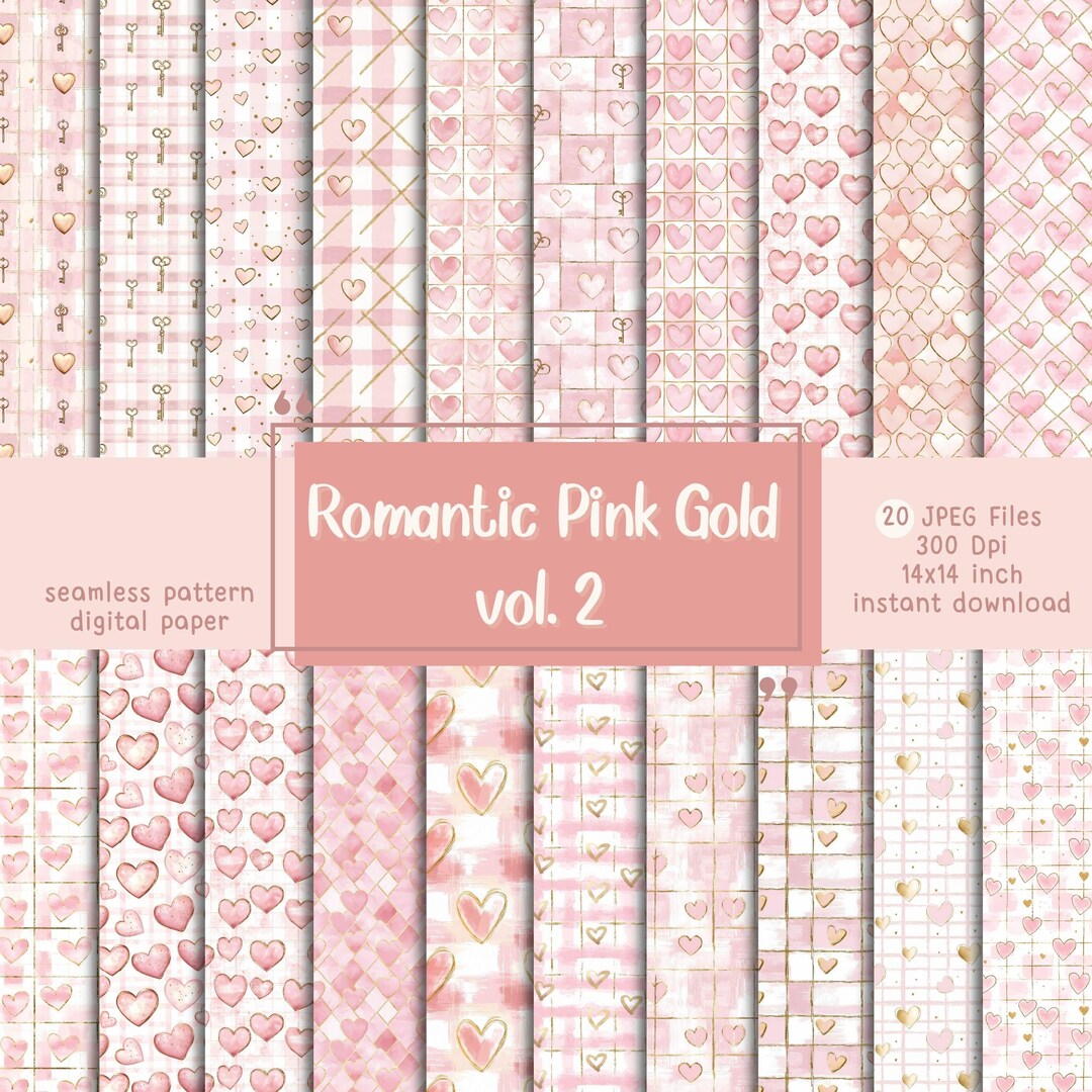 Valentine's Day Seamless Digital Paper Pack,romantic Pink Gold Digital ...