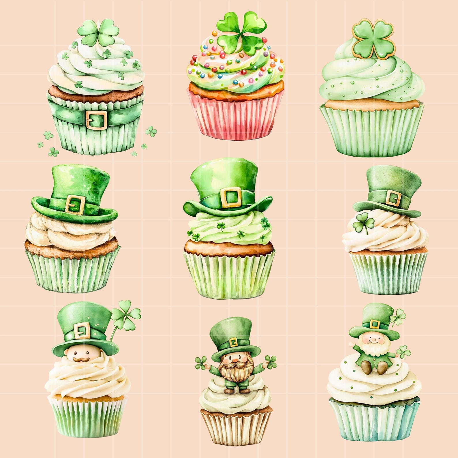 St. Patrick's Day Cupcake Watercolor Clipart, Irish Green Cupcake PNG ...
