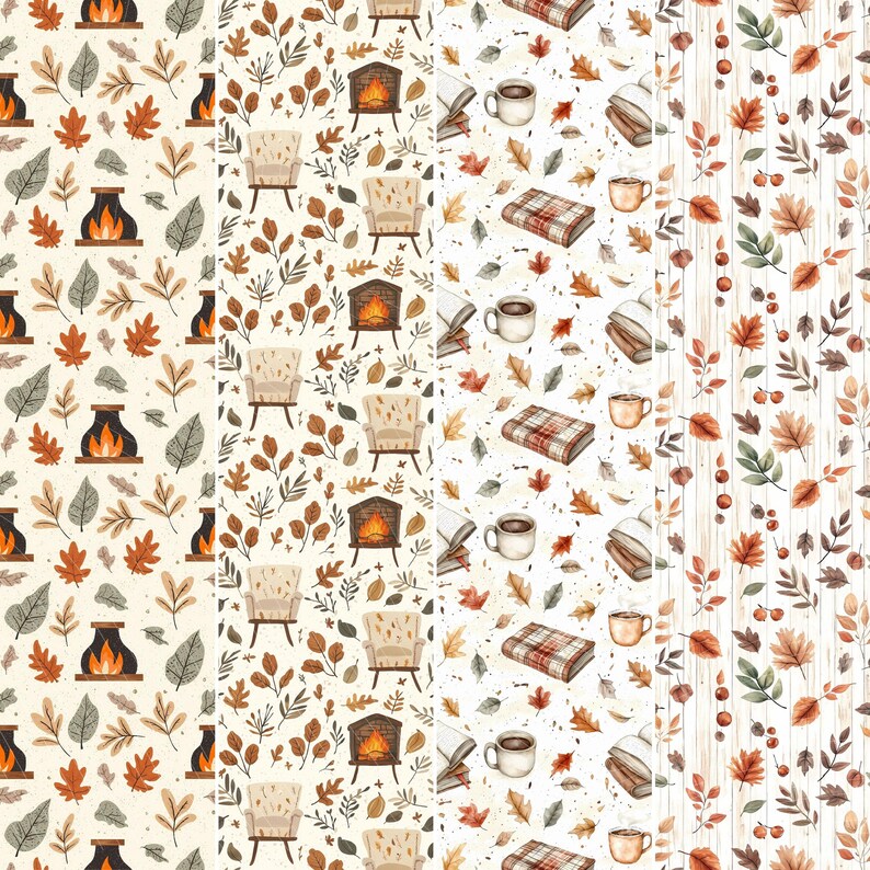 Fall Autumn Watercolor Seamless Patterns Digital Paper, Autumn Leaves ...