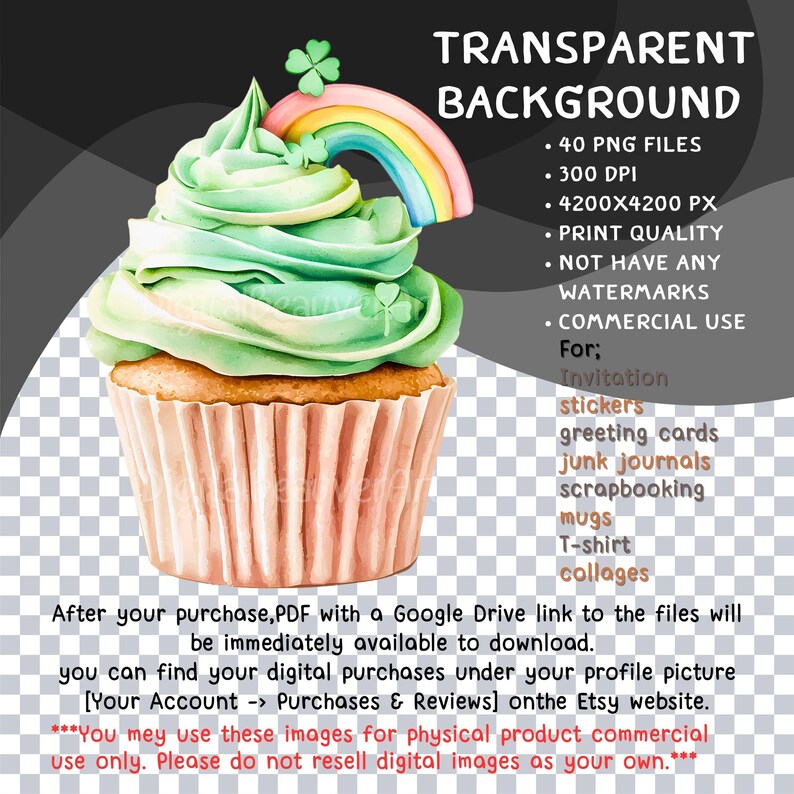 St. Patrick's Day Cupcake Watercolor Clipart, Irish Green Cupcake PNG ...