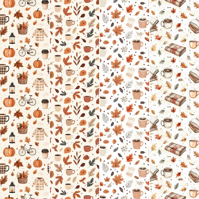 Fall Autumn Watercolor Seamless Patterns Digital Paper, Autumn Leaves ...