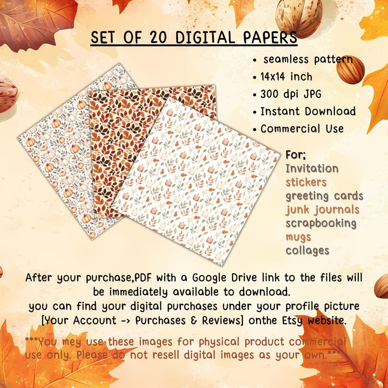Autumn Watercolor Printable Paper | Seamless Fall Pattern for Digital ...