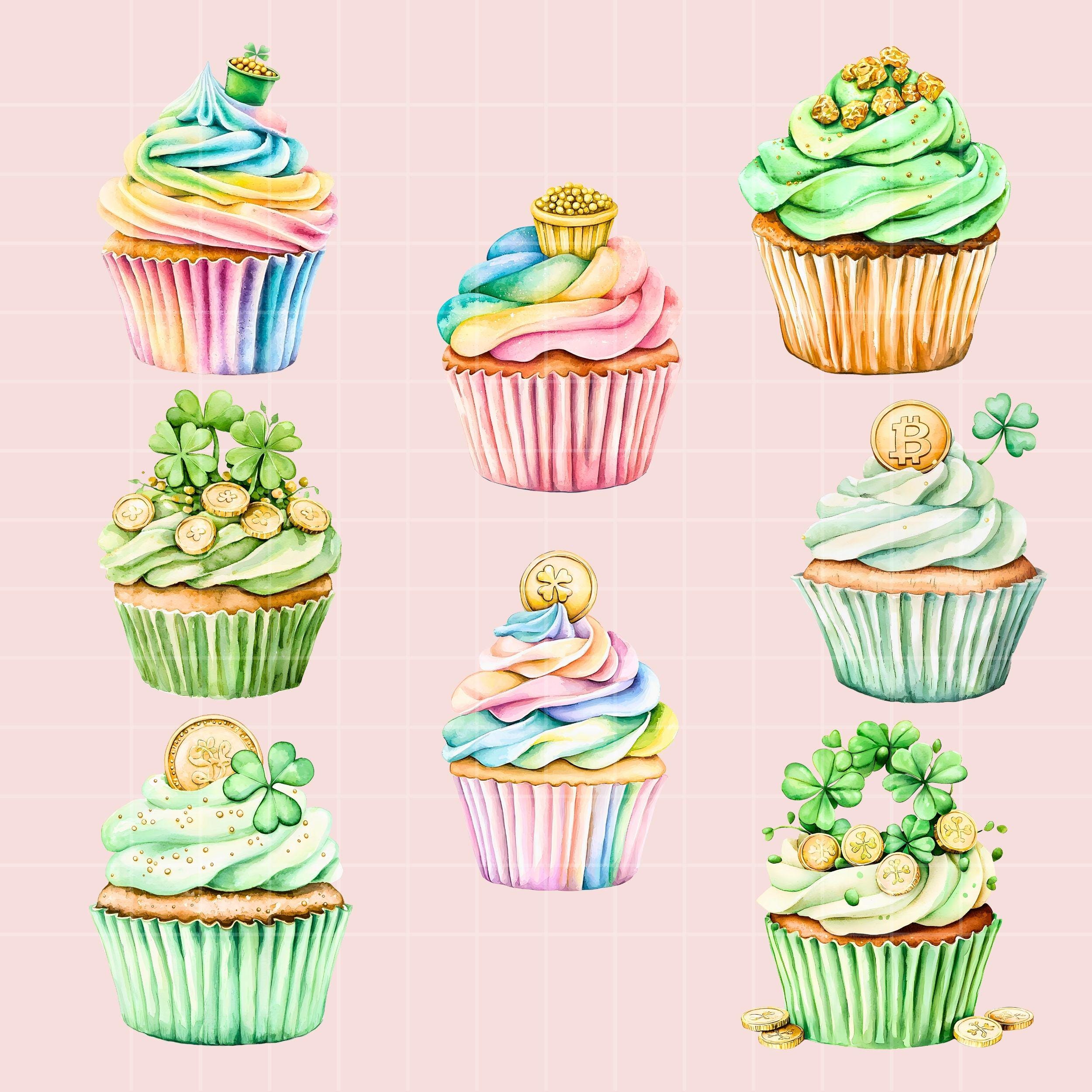 St. Patrick's Day Cupcake Watercolor Clipart, Irish Green Cupcake PNG ...