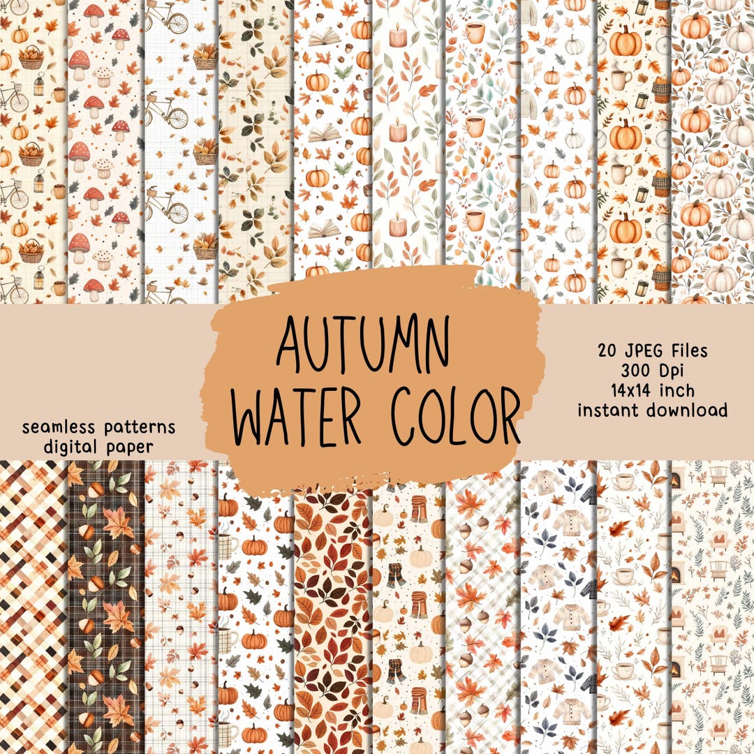 Autumn Watercolor Printable Paper Seamless Fall Patterns for Digital ...