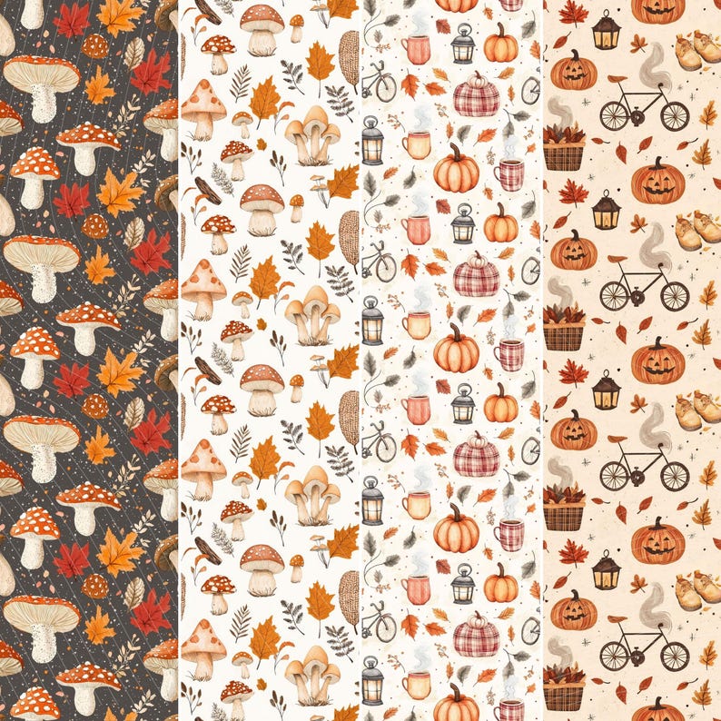 Fall Autumn Watercolor Seamless Patterns Digital Paper, Autumn Leaves ...