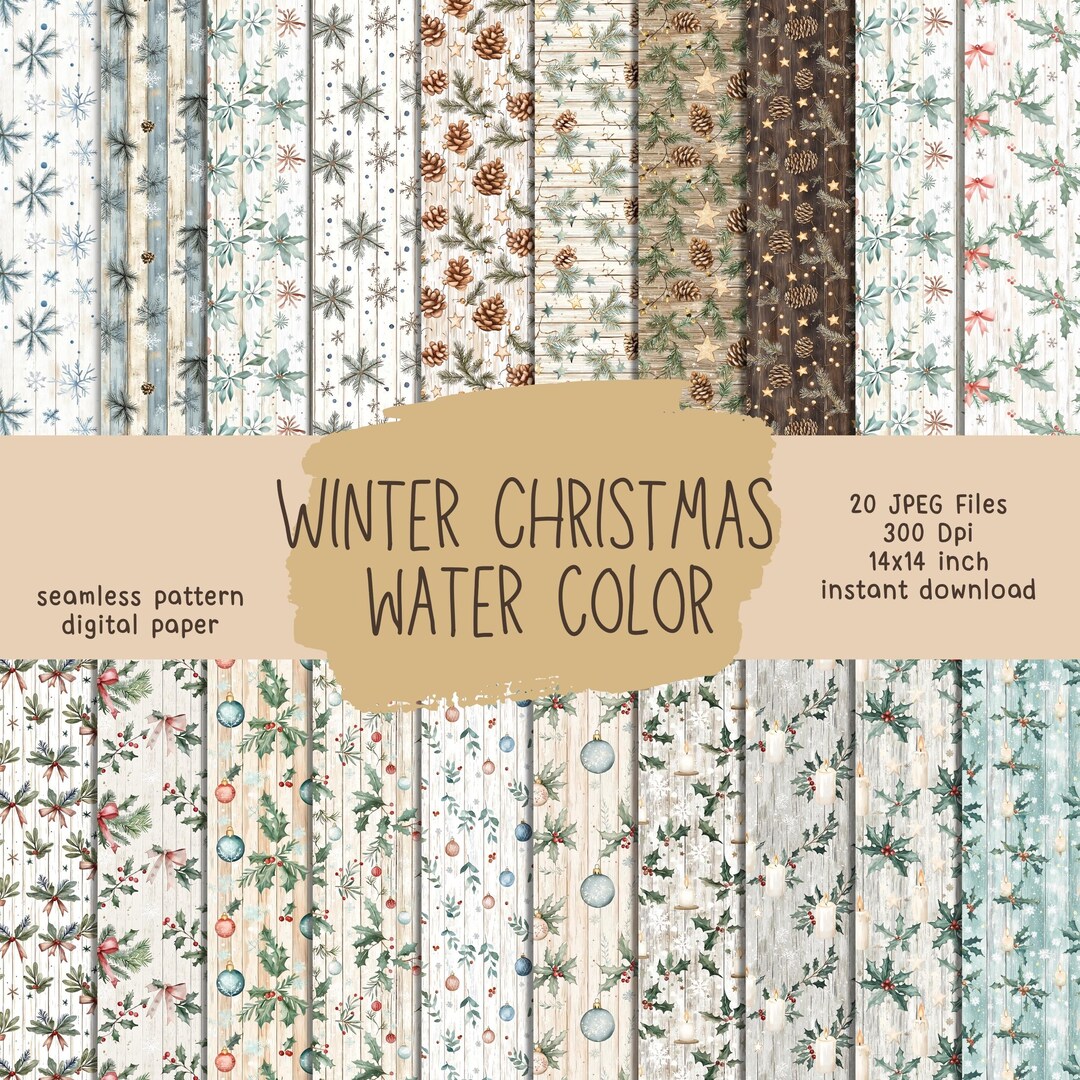 Rustic Winter Christmas Digital Paper Pack, 20 Seamless Patterns ...