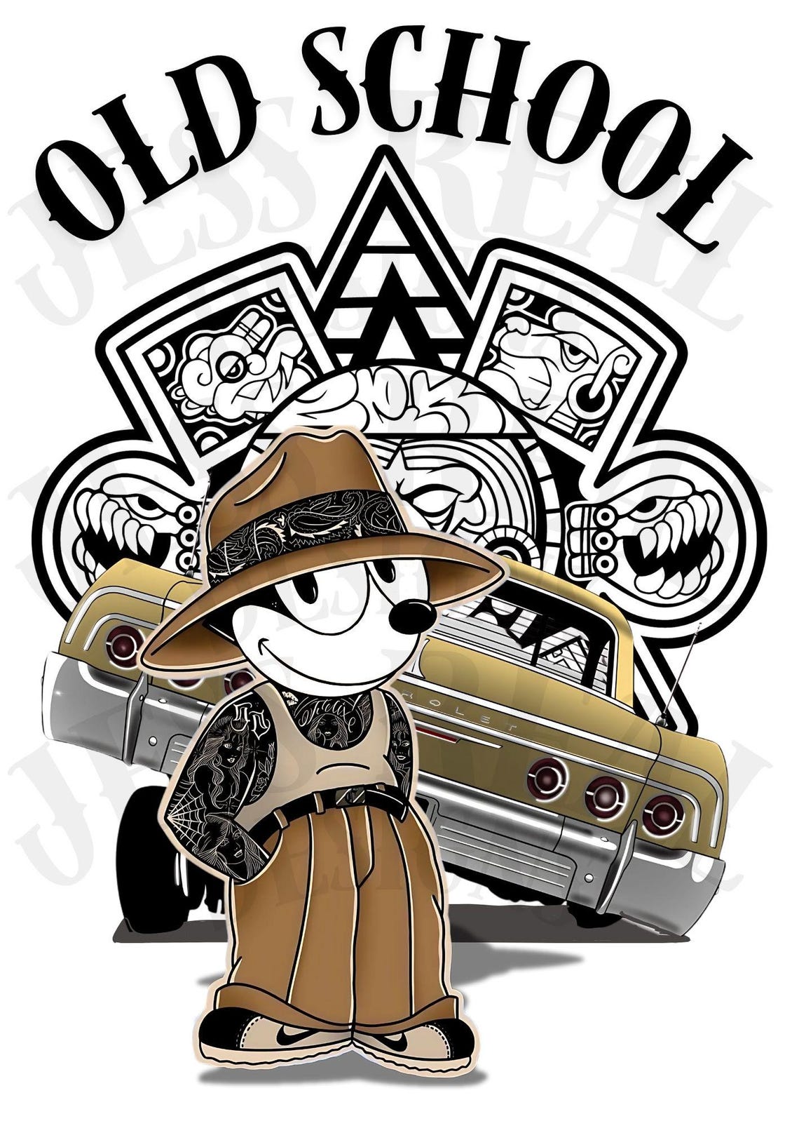 Old School Felix the Cat With 1964 Impala, Dtf Printed, Street Wear ...