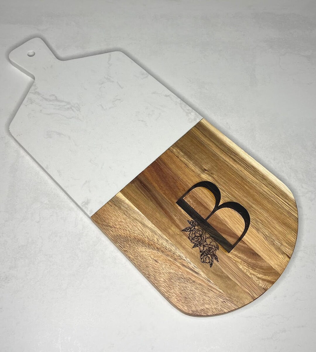 Personalized Serving Board, Marble Wood Cutting Board, Wooden Serving ...