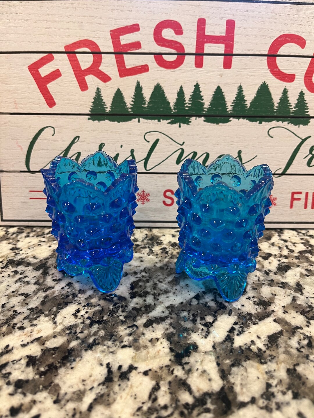 Two Antique Footed Toothpick Holders - Blue - Etsy
