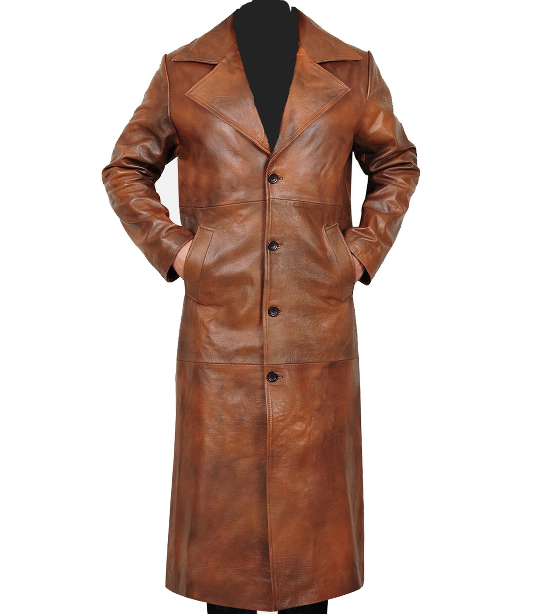 Mens Full Length Duster Casual Formal Winter Distressed Brown Genuine ...