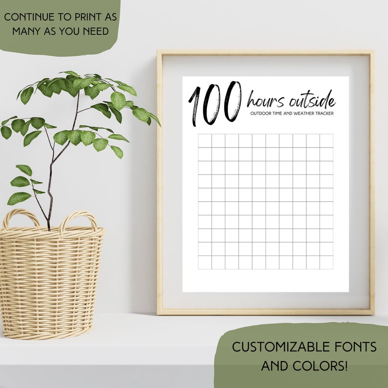 100 Hours Outside Weather Tracker | Instant Download Printable | 1000 ...