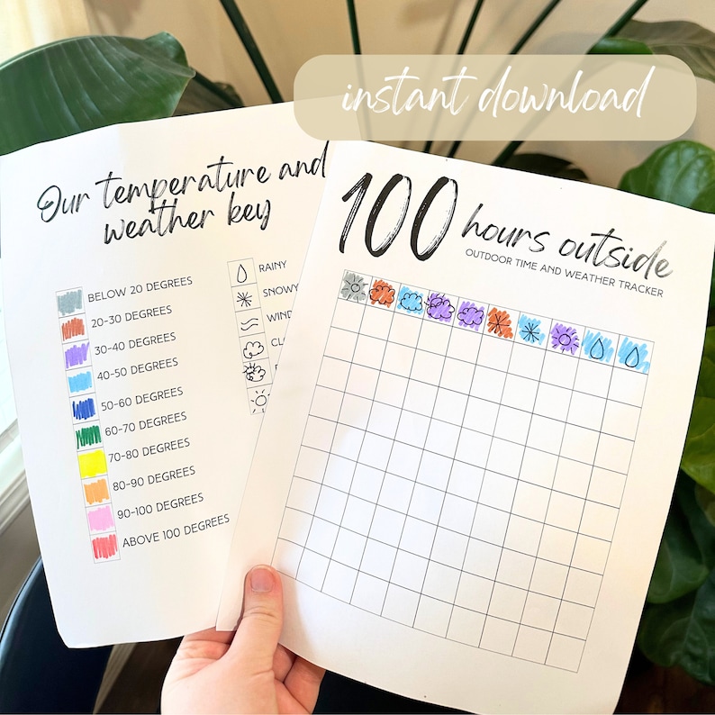 100 Hours Outside Weather Tracker | Instant Download Printable | 1000 ...