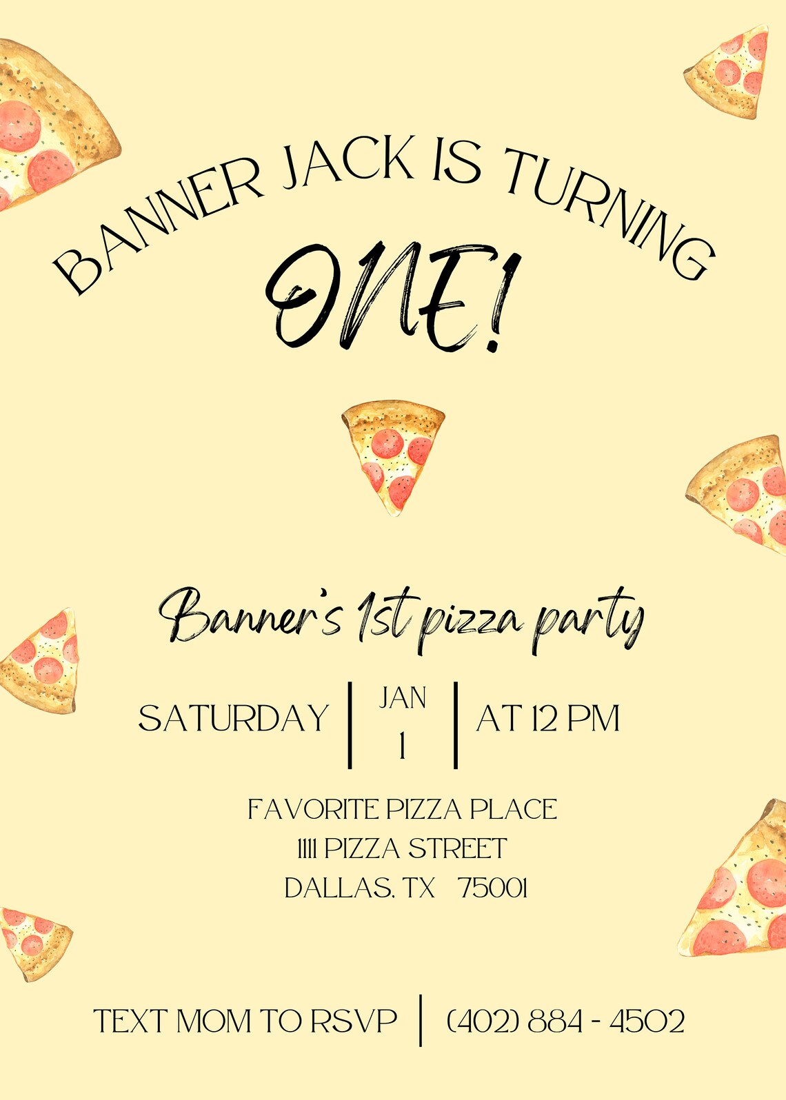 First Birthday Party Invitation, 1st Pizza Party, Custom Invitation ...