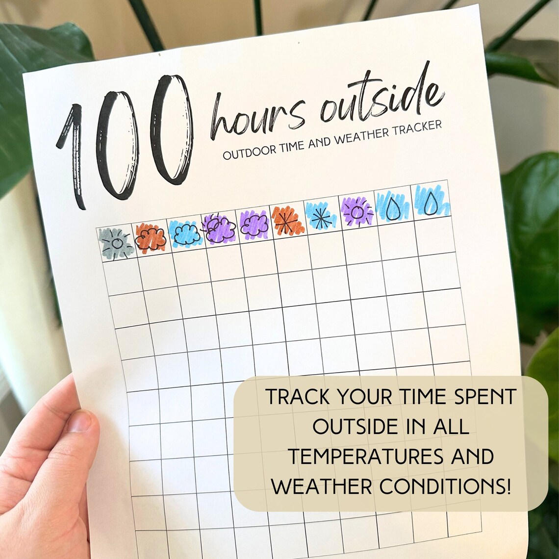 100 Hours Outside Weather Tracker | Instant Download Printable | 1000 ...