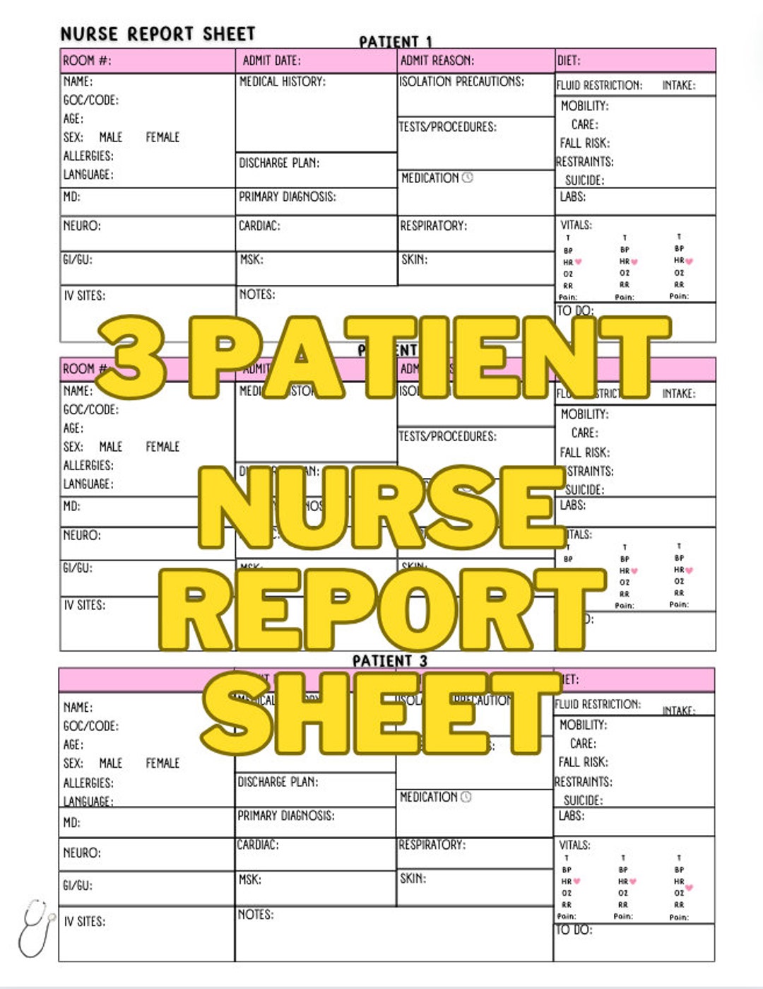 3 PATIENT NURSE REPORT Sheet, Nurse Report Sheet Med-surg, Nurse ...