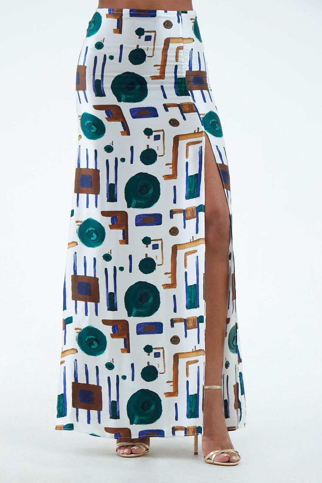 Maxi Silk Skirt With Thigh-high Left Slit, in Exclusive Abstract Print ...