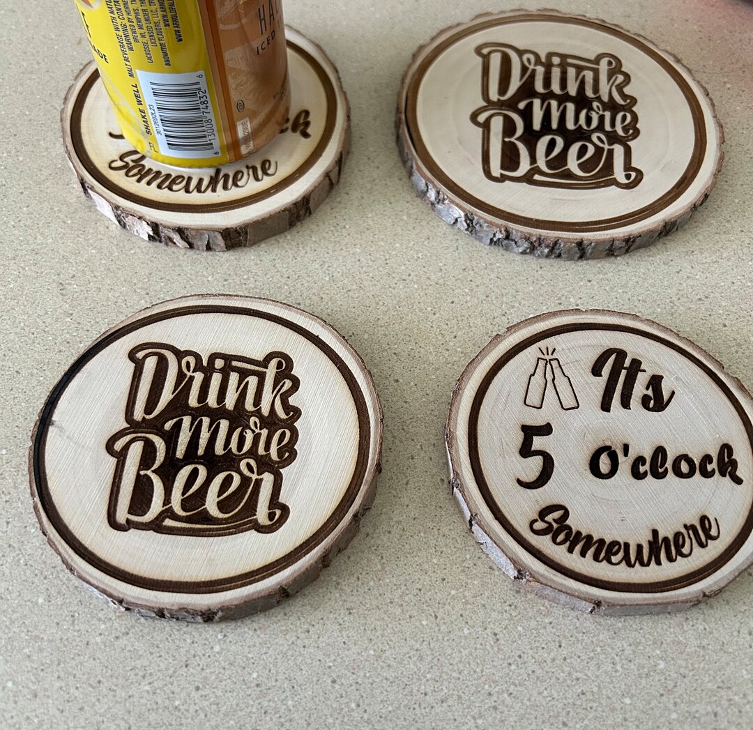 Set of 4 Natural Wood Coasters - Wood Slice Coasters - Coffee Table ...