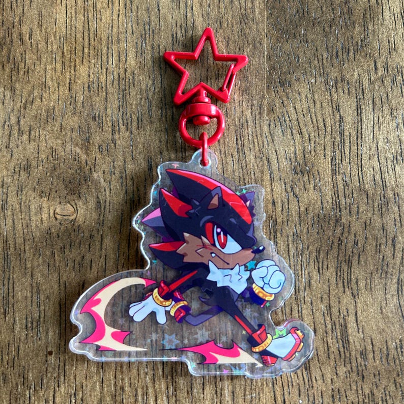 Shadow the Hedgehog Inspired Keychain Holographic Star Charm Keychain ...