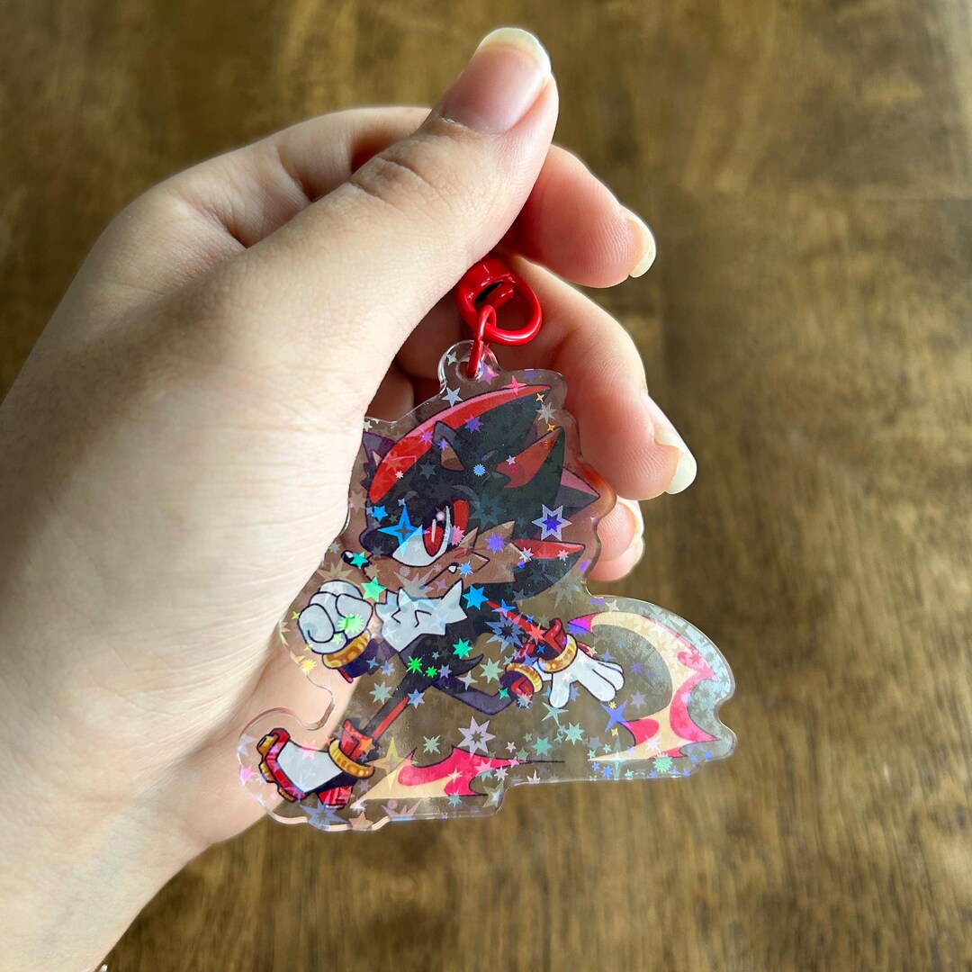 Shadow the Hedgehog Inspired Keychain Holographic Star Charm Keychain ...