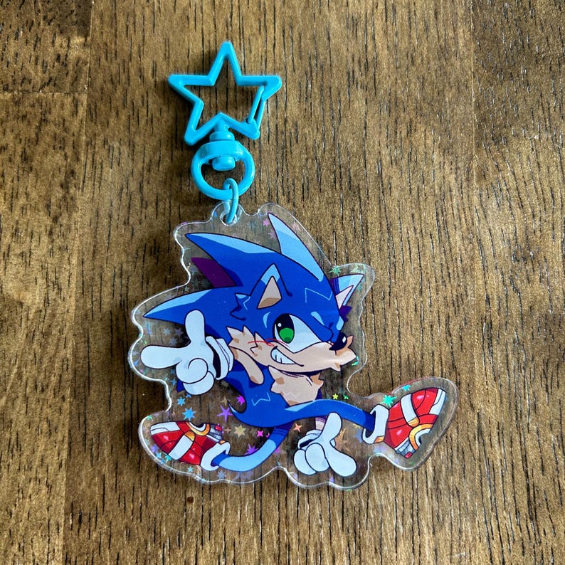 Sonic the Hedgehog Inspired Keychain Blue Hedgehog Holographic Star ...