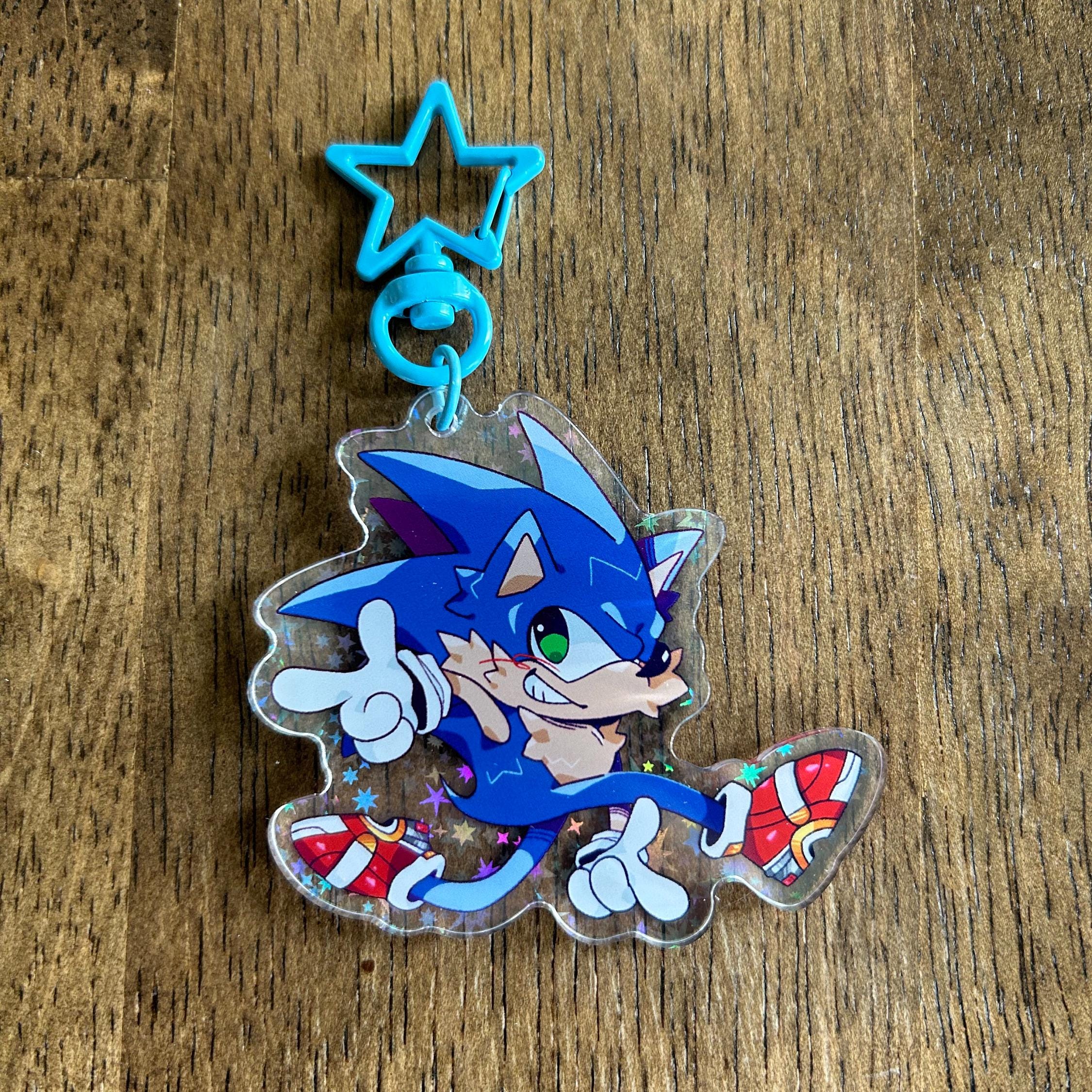 Sonic the Hedgehog Inspired Keychain Blue Hedgehog Holographic Star ...