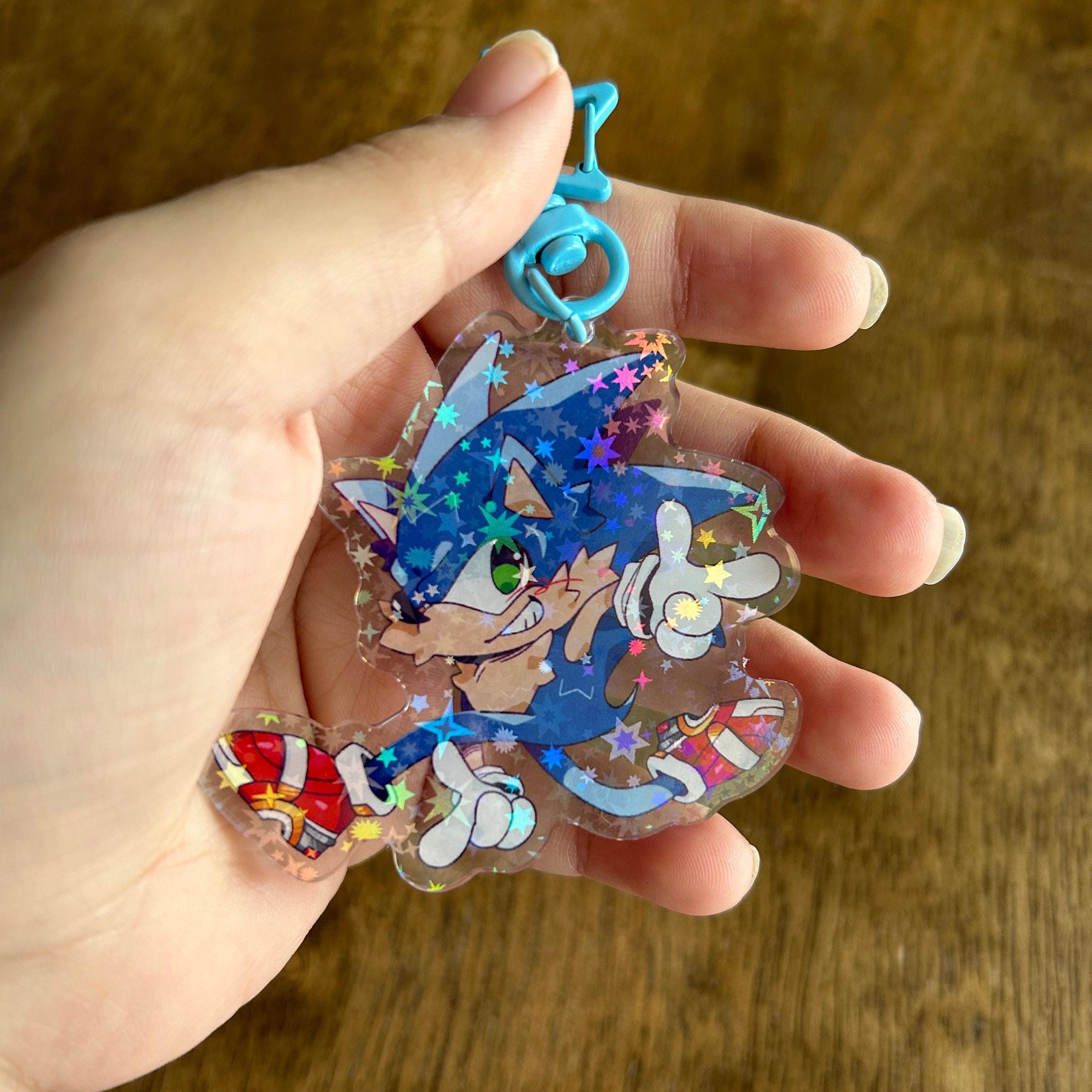 Sonic the Hedgehog Inspired Keychain Blue Hedgehog Holographic Star ...