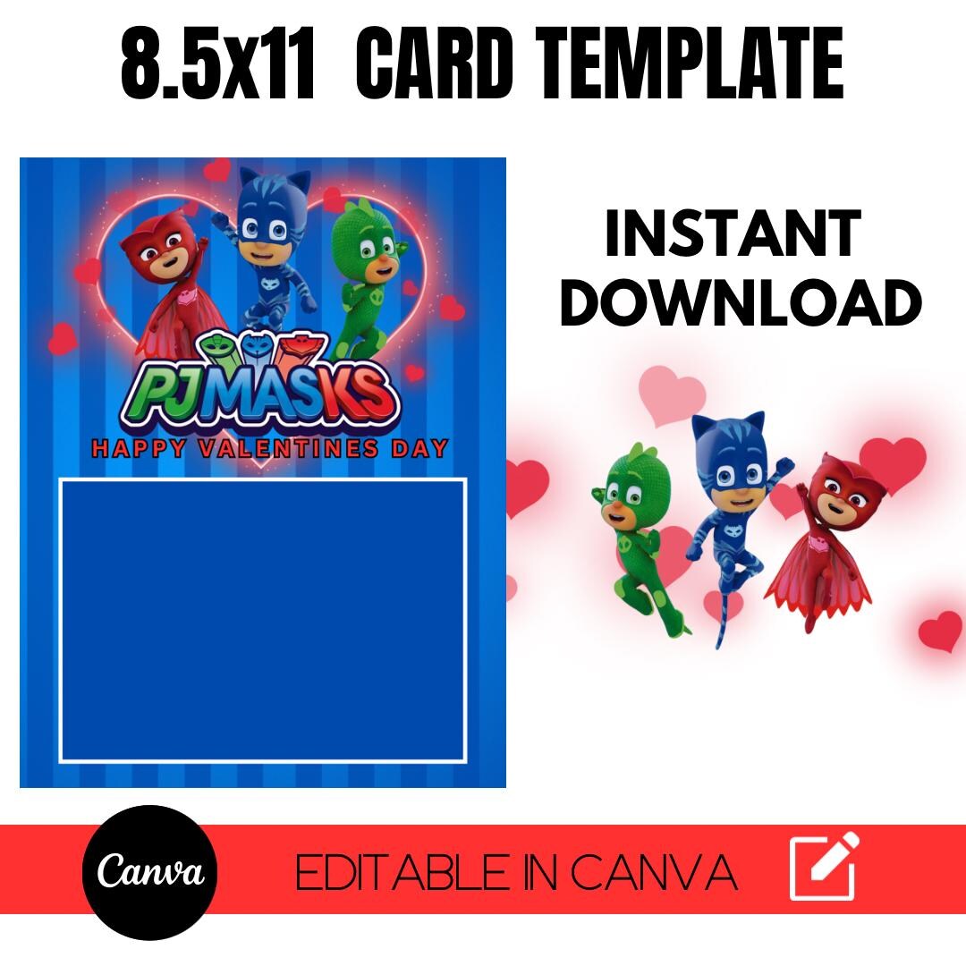 Valentine Card Template, PJ Mask Valentines Card, Canva Template, Treat ...