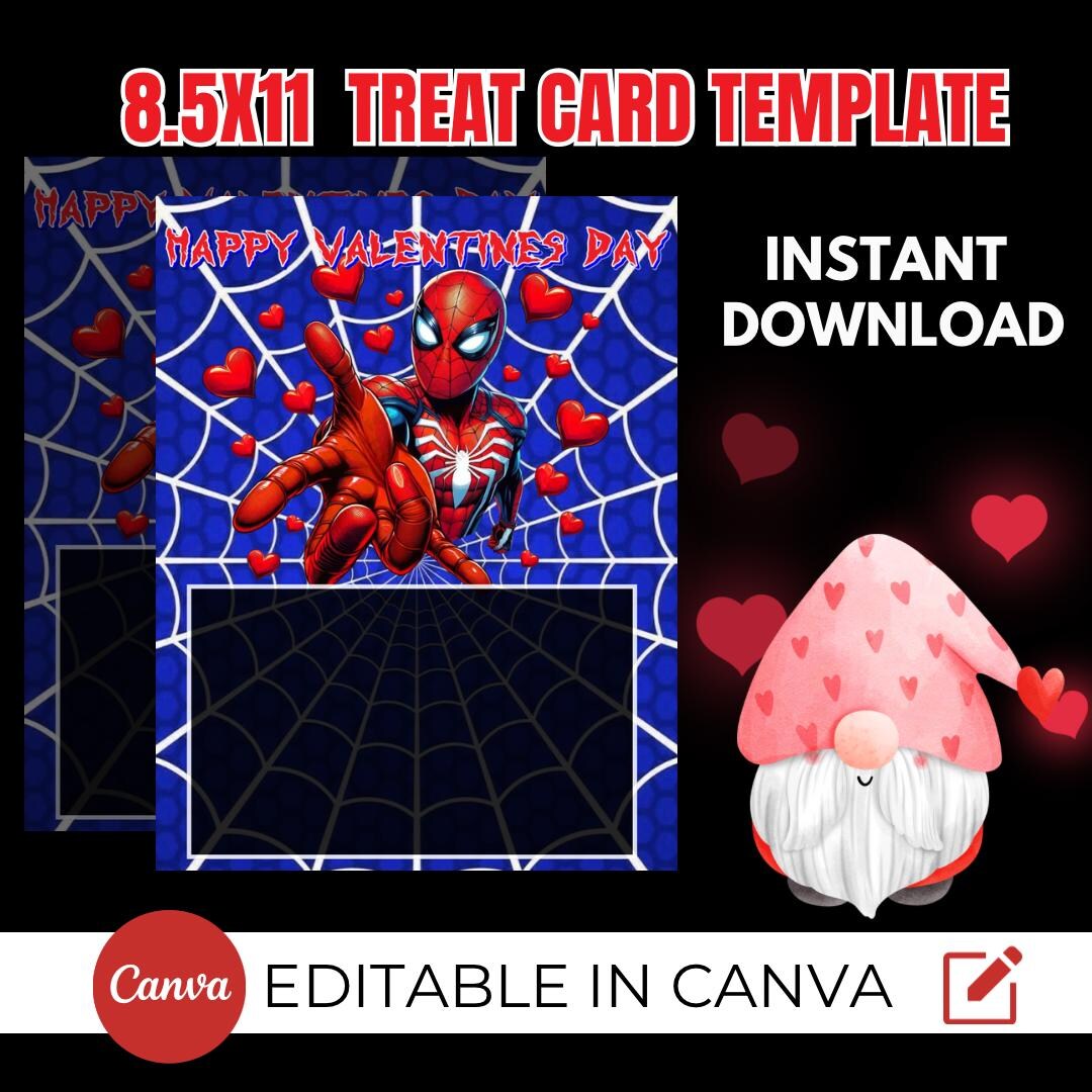 Spider Man Valentine Card Template, Valentines Card, Canva Template ...