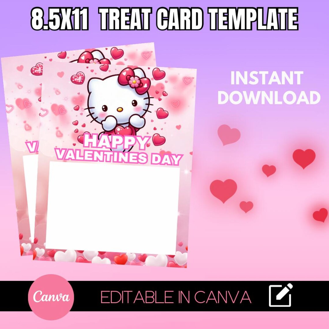 Valentine Card Template, Jumbo Valentines Card, Canva Template, Treat ...