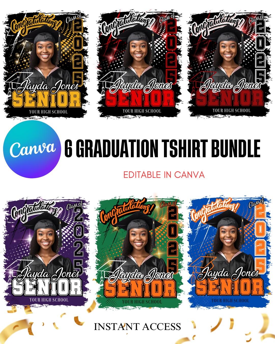 Graduation T-shirt Template Bundle: Editable Canva Design (digital ...